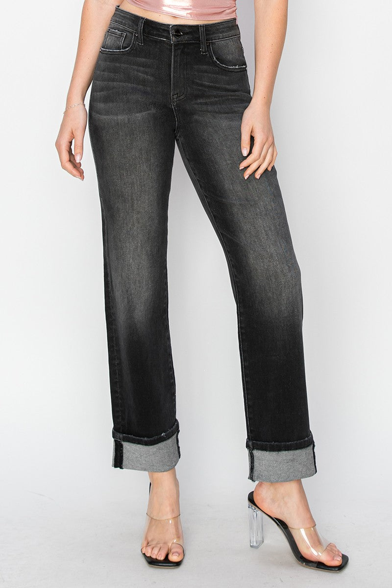 Risen Jeans | High Rise Straight Turn Up Cuff Black – Southern Routes